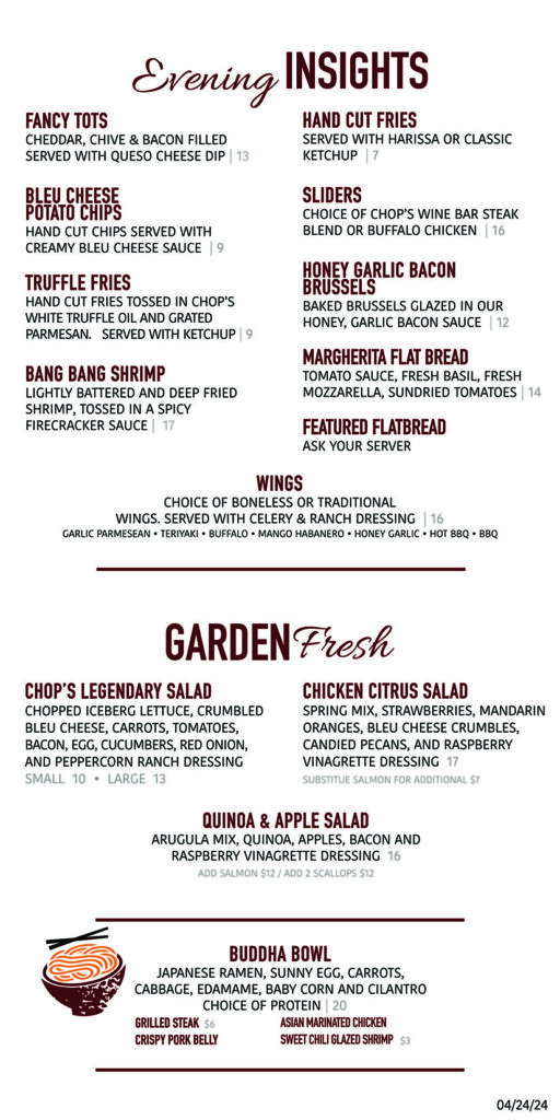 Menu – Chops Wine